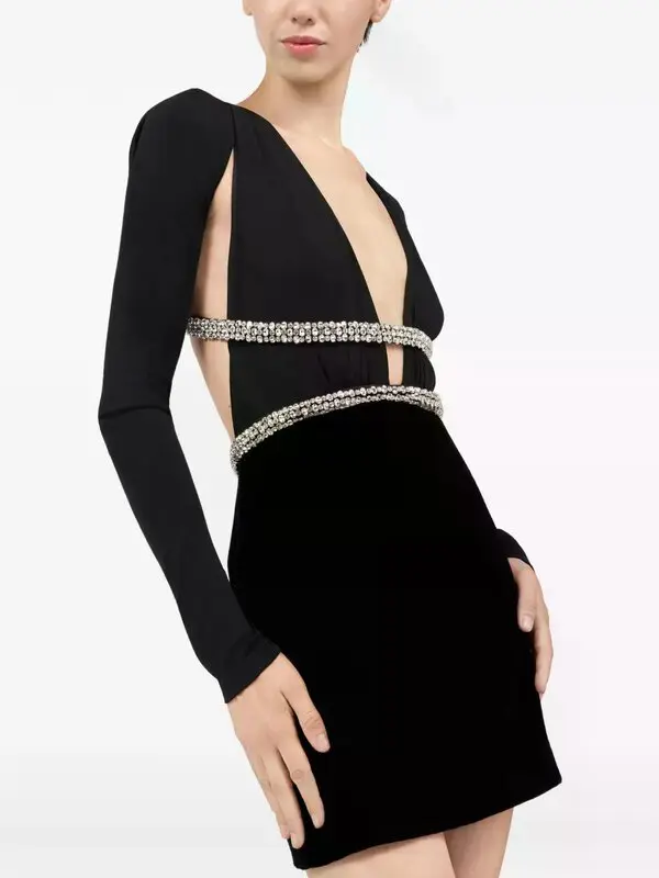Roberto Cavalli Embellished V-neck Mini Dress