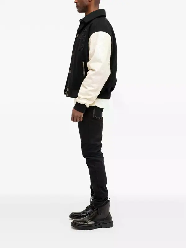 PLACE OF ËLMS Embroidered Varsity Jacket - Black