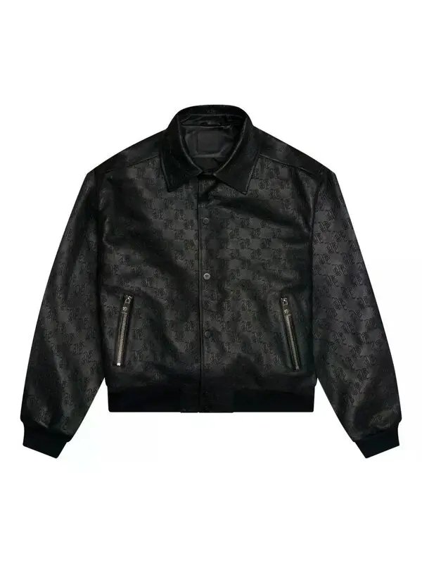 PLACE OF ËLMS Debossed Leather Bomber Jacket