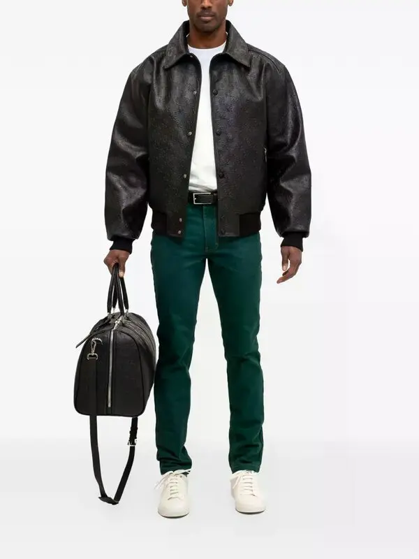 PLACE OF ËLMS Debossed Leather Bomber Jacket