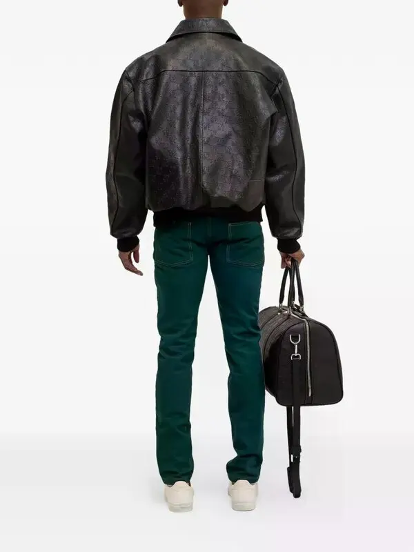 PLACE OF ËLMS Debossed Leather Bomber Jacket