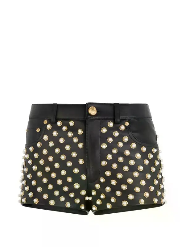 Roberto Cavalli Pearl-embellished Leather Shorts