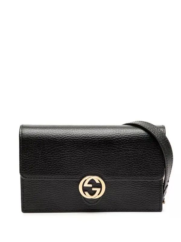 Gucci 2000-2015 Interlocking G Dollar Calfskin Wallet On Chain Crossbody Bag - Black