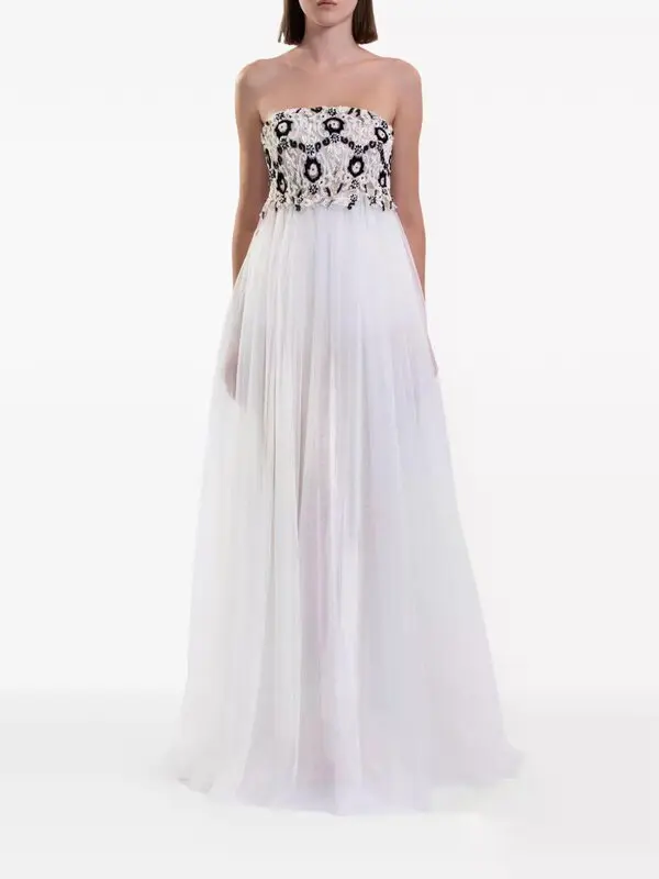 Saiid Kobeisy Embroidered Tulle Maxi Dress - White | Editorialist