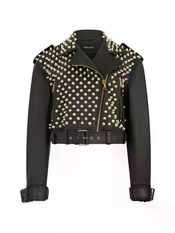 Roberto Cavalli Studded Belted Leather Jacket