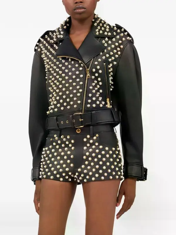 Roberto Cavalli Studded Belted Leather Jacket
