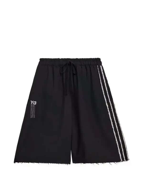 Y3 Strip-embellished Frayed Shorts