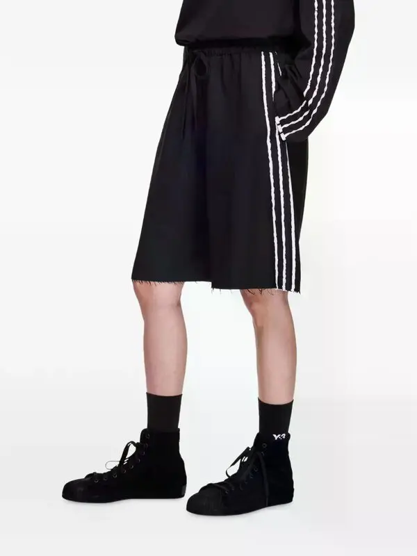 Y3 Strip-embellished Frayed Shorts