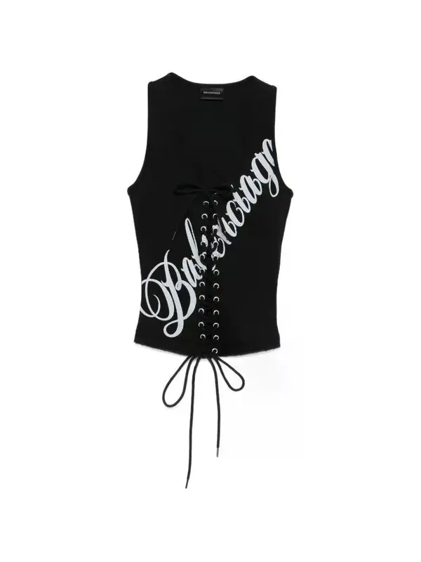 Balenciaga Lace-fastening Logo Tank Top - Black