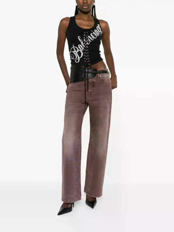 Balenciaga Lace-fastening Logo Tank Top - Black
