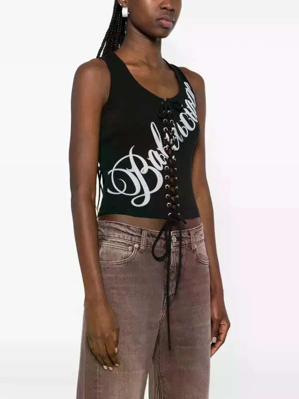 Balenciaga Lace-Fastening Logo Tank Top - Black | Editorialist