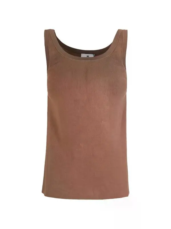 Elisabetta Franchi Knit Fabric Top With Shiny Viscose Bands - Brown