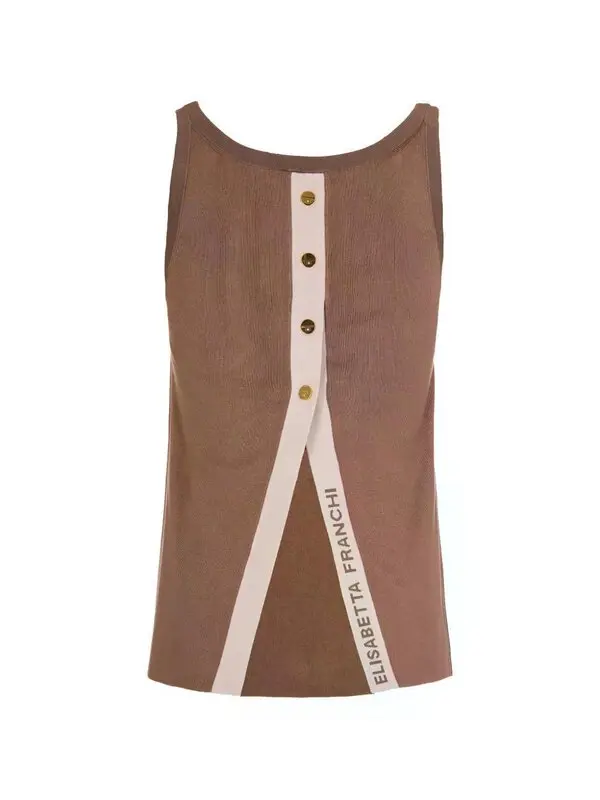 Elisabetta Franchi Knit Fabric Top With Shiny Viscose Bands - Brown