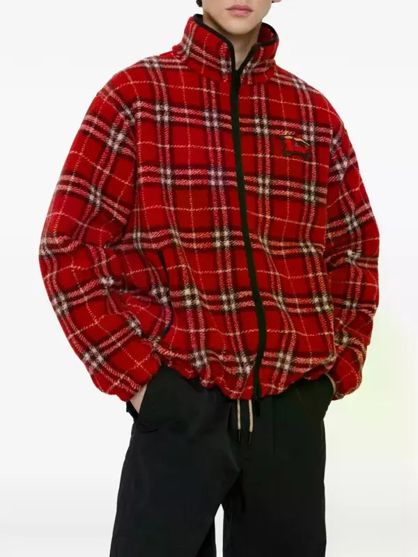Burberry Check Fleece Funnel-neck Jacket - Red