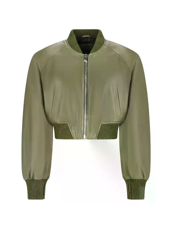 Attico Cropped Leather Bomber Jacket