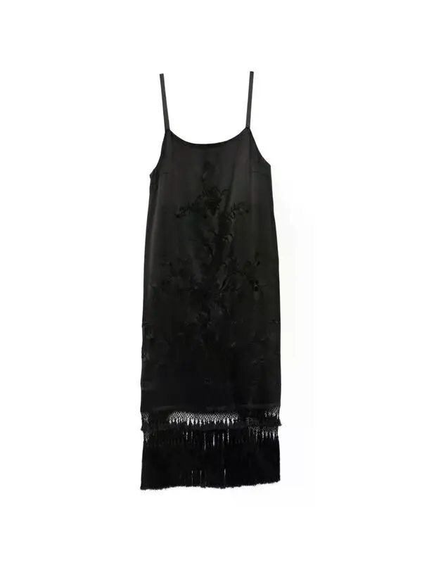 BODE Fringe Floral Midi Dress - Black