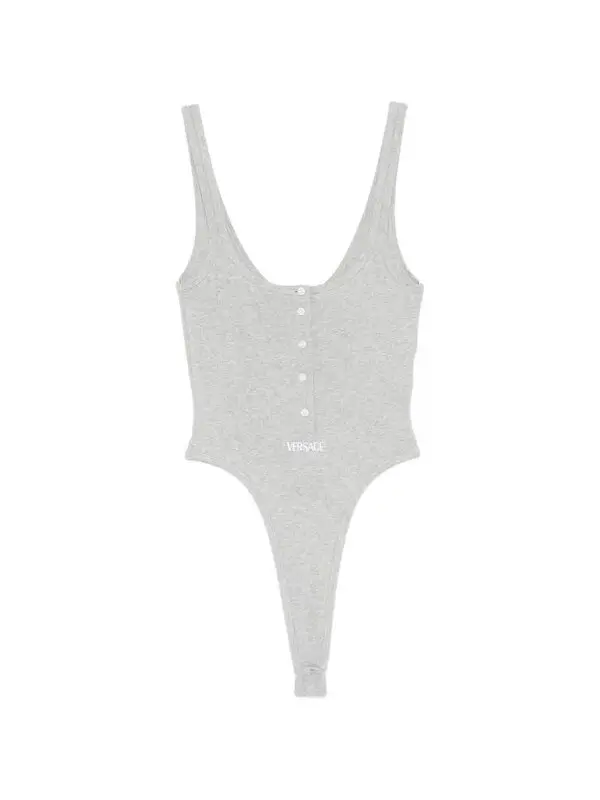Versace Ribbed Knit Bodysuit With Button Detail
