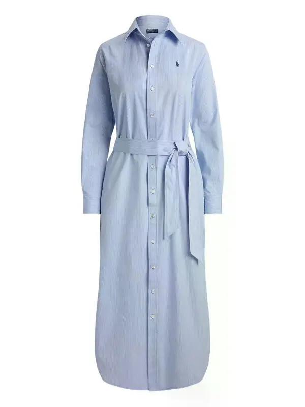 Polo Ralph Lauren Striped Belted Midi Shirt Dress - Blue