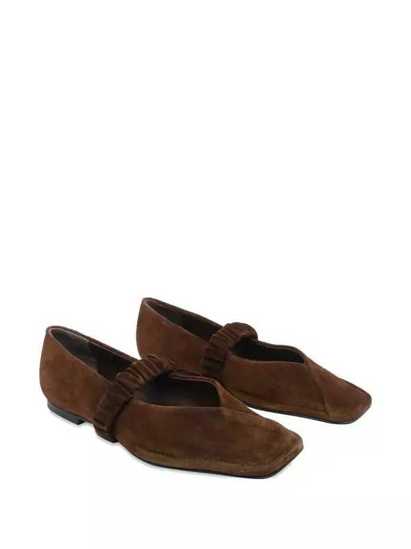 ALOHAS Square-toe Ruched Ballet Flats - Brown