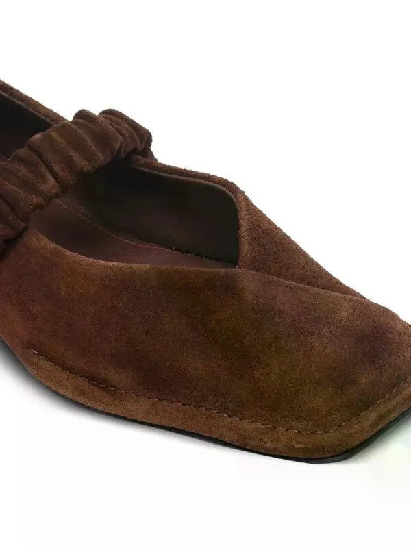 ALOHAS Square-toe Ruched Ballet Flats - Brown