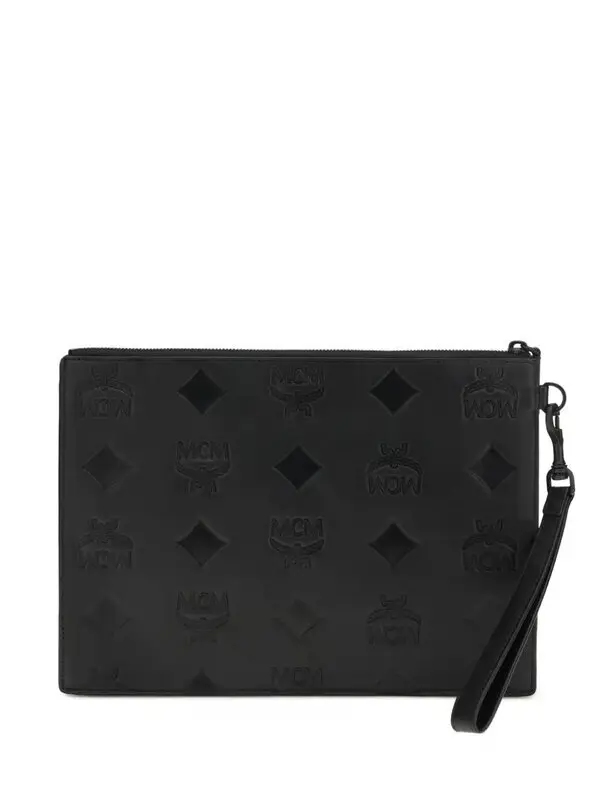 Mcm Logo-pattern Clutch - Black