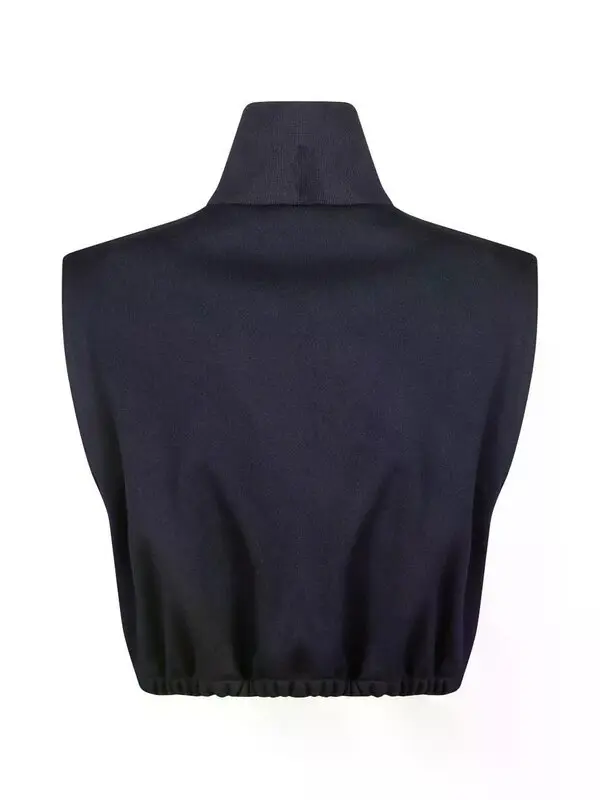Miu Miu Quarter Zip Cropped Vest With Contrast Piping And Embroidered Logo