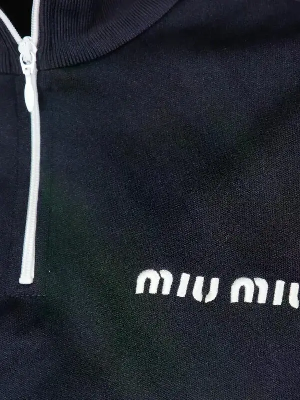 Miu Miu Quarter Zip Cropped Vest With Contrast Piping And Embroidered Logo