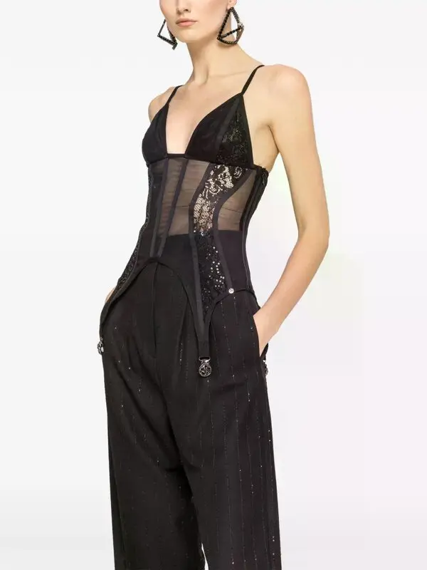 NISSA Lace-insert Tulle Top