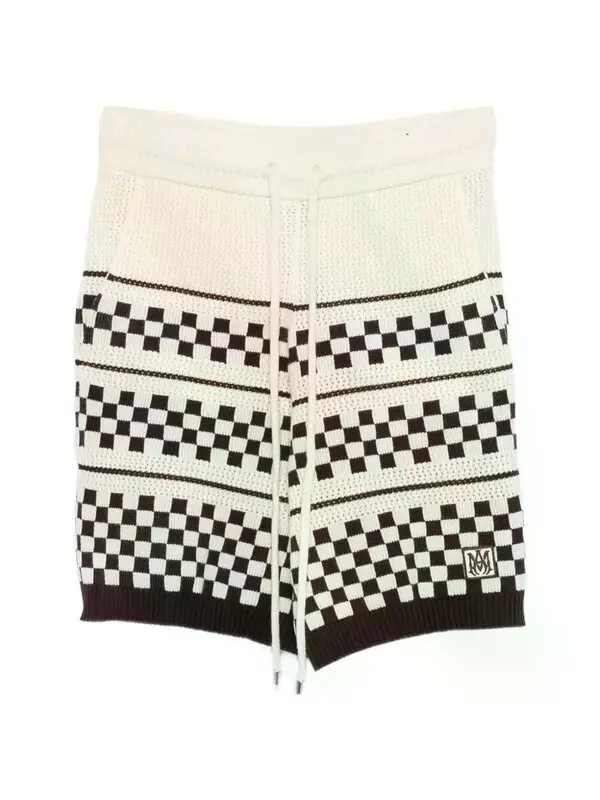 Amiri Checkered Knit Drawstring Shorts - Neutrals