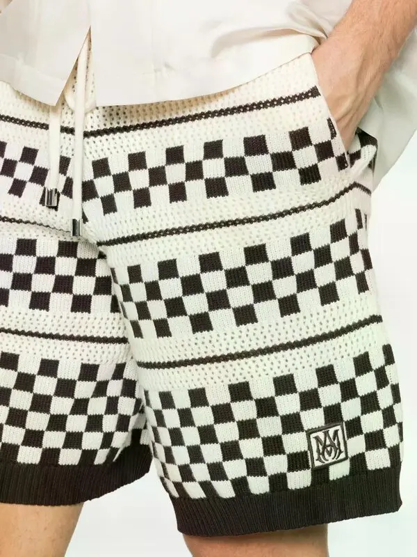 Amiri Checkered Knit Drawstring Shorts - Neutrals