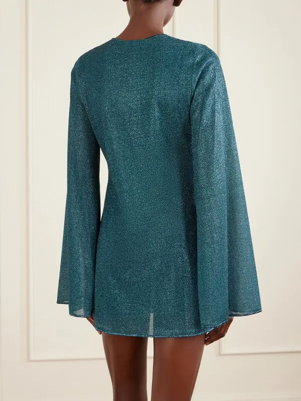 Oseree Lumière Embellished Metallic Stretch-knit Kaftan - Blue