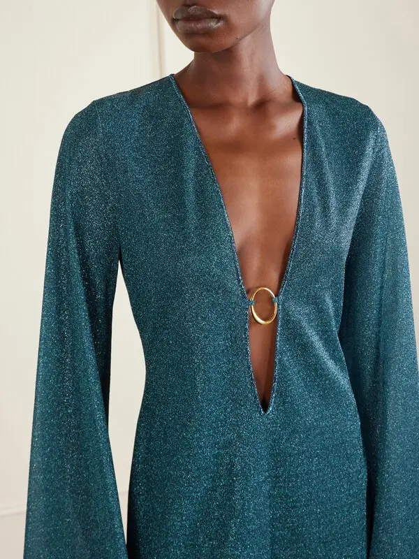 Oseree Lumière Embellished Metallic Stretch-knit Kaftan - Blue