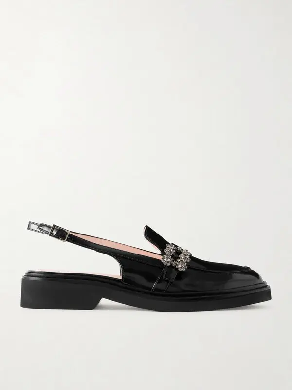 ROGER VIVIER Viv Rangers Crystal-embellished Leather Slingback Loafers - Black