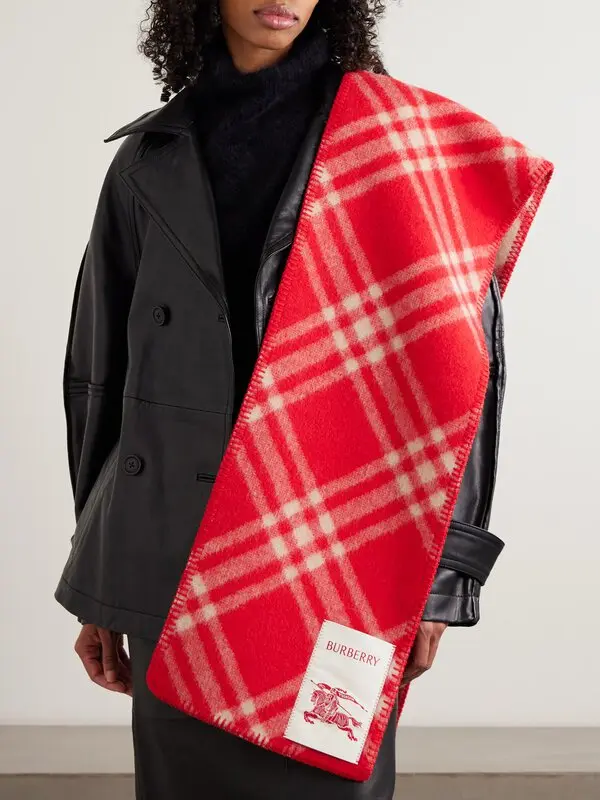 Burberry Checked Wool Scarf - Red