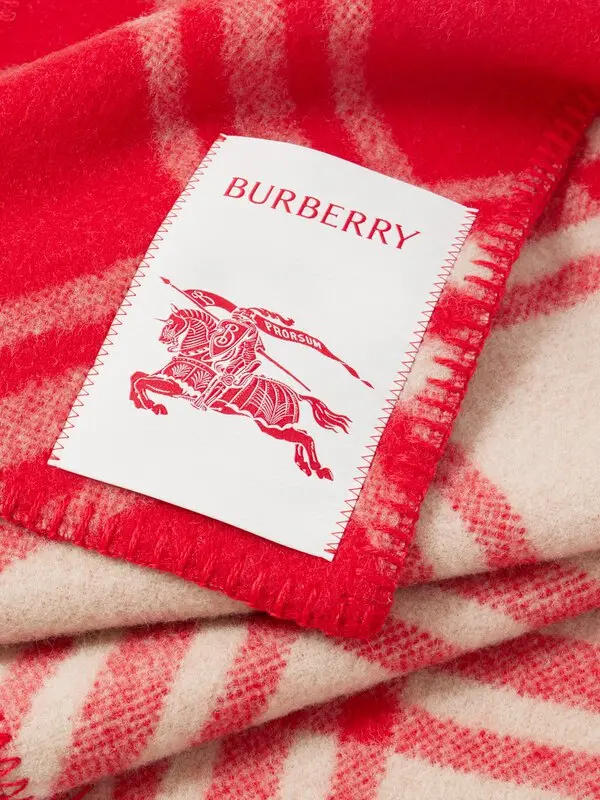 Burberry Checked Wool Scarf - Red