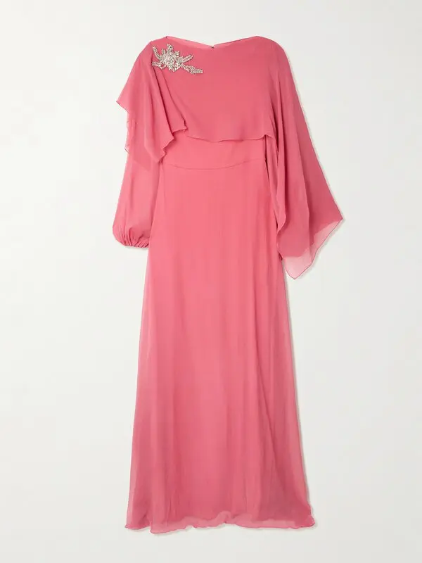 Erdem Cape-effect Asymmetric Embellished Silk-crepon Gown - Orange