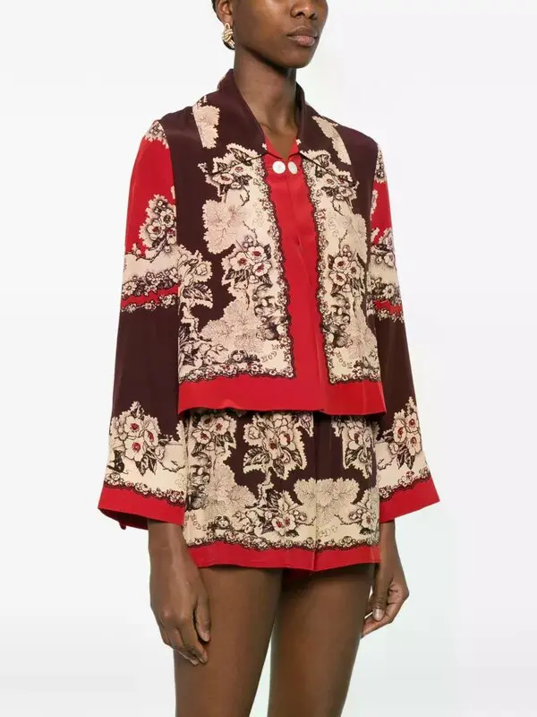 BODE Floral Print Cropped Jacket - Red