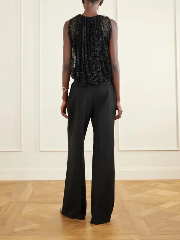 Sportmax Ruched Crystal-embellished Mesh Top - Black