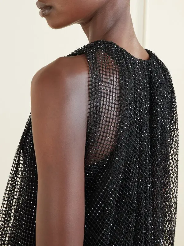 Sportmax Ruched Crystal-embellished Mesh Top - Black
