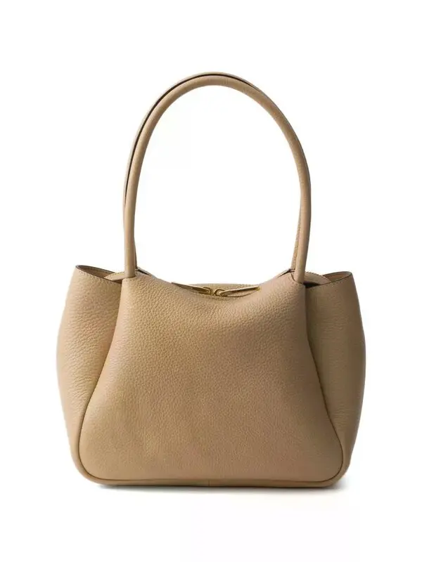 Prada Leather Tote Bag With Logo Detail - Neutrals