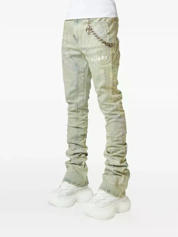GUAPI Crystal-studded Paisley-print Jeans