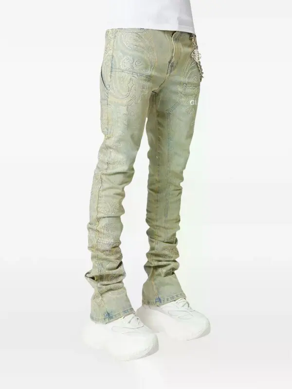 GUAPI Crystal-studded Paisley-print Jeans