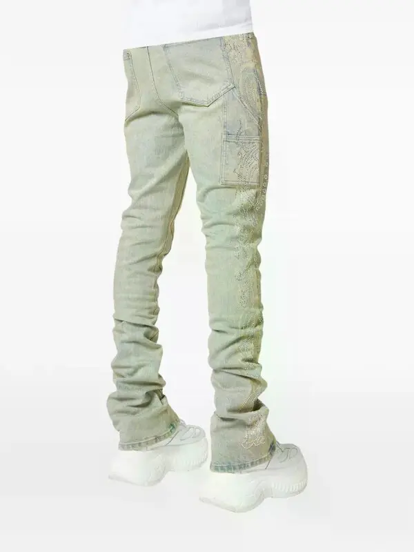 GUAPI Crystal-studded Paisley-print Jeans