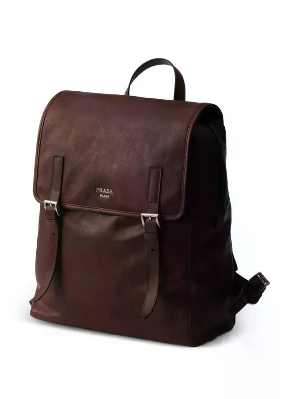 Prada Buckled Leather Backpack - Brown