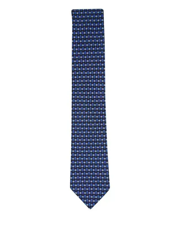 Zegna Leaf Print Neck Tie - Blue