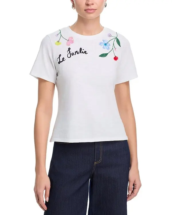 Cinq À Sept Floral Vine Shrunken Tee - White Multi