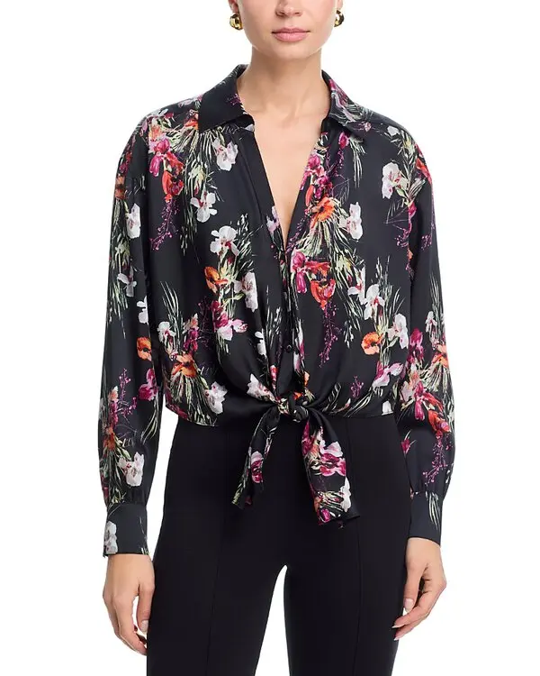 Cinq À Sept Floral Print Tie Front Blouse - Black Multi