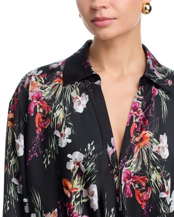 Cinq À Sept Floral Print Tie Front Blouse - Black Multi
