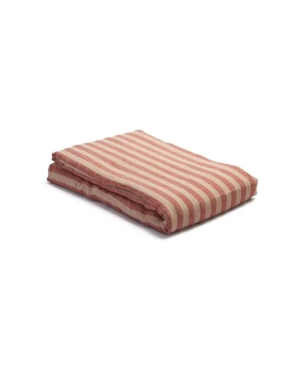 PIGLET IN BED Pembroke Stripe Linen Blend Flat Sheet, King - Sandstone Red