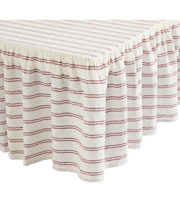 PIGLET IN BED Kemptown Stripe Linen Blend Bedskirt, King - Rhubarb